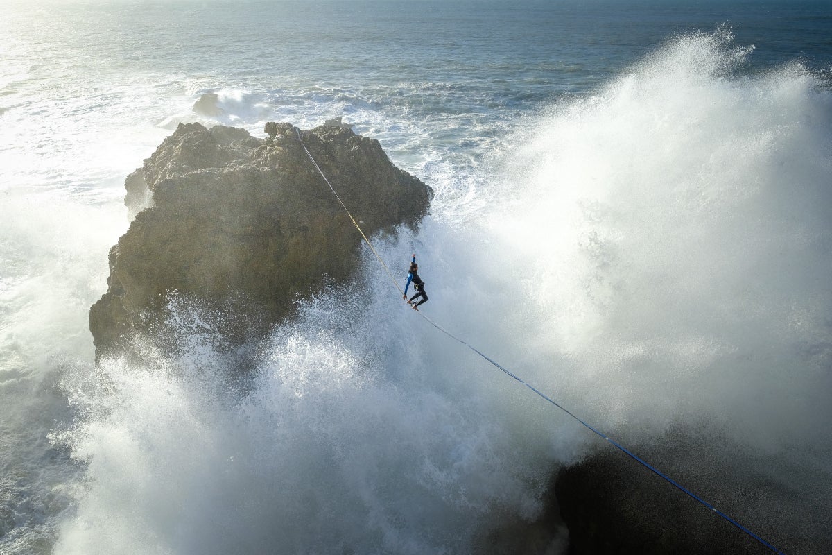 Slacklining Through the Waves of Nazaré - Outside Online